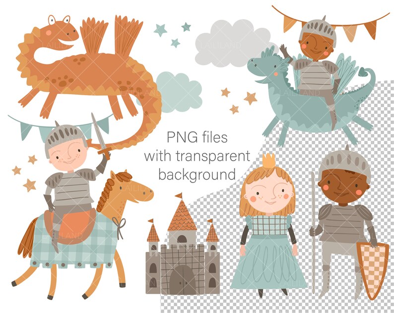 Princess and Knight Clipart Dragon Clipart African American | Etsy