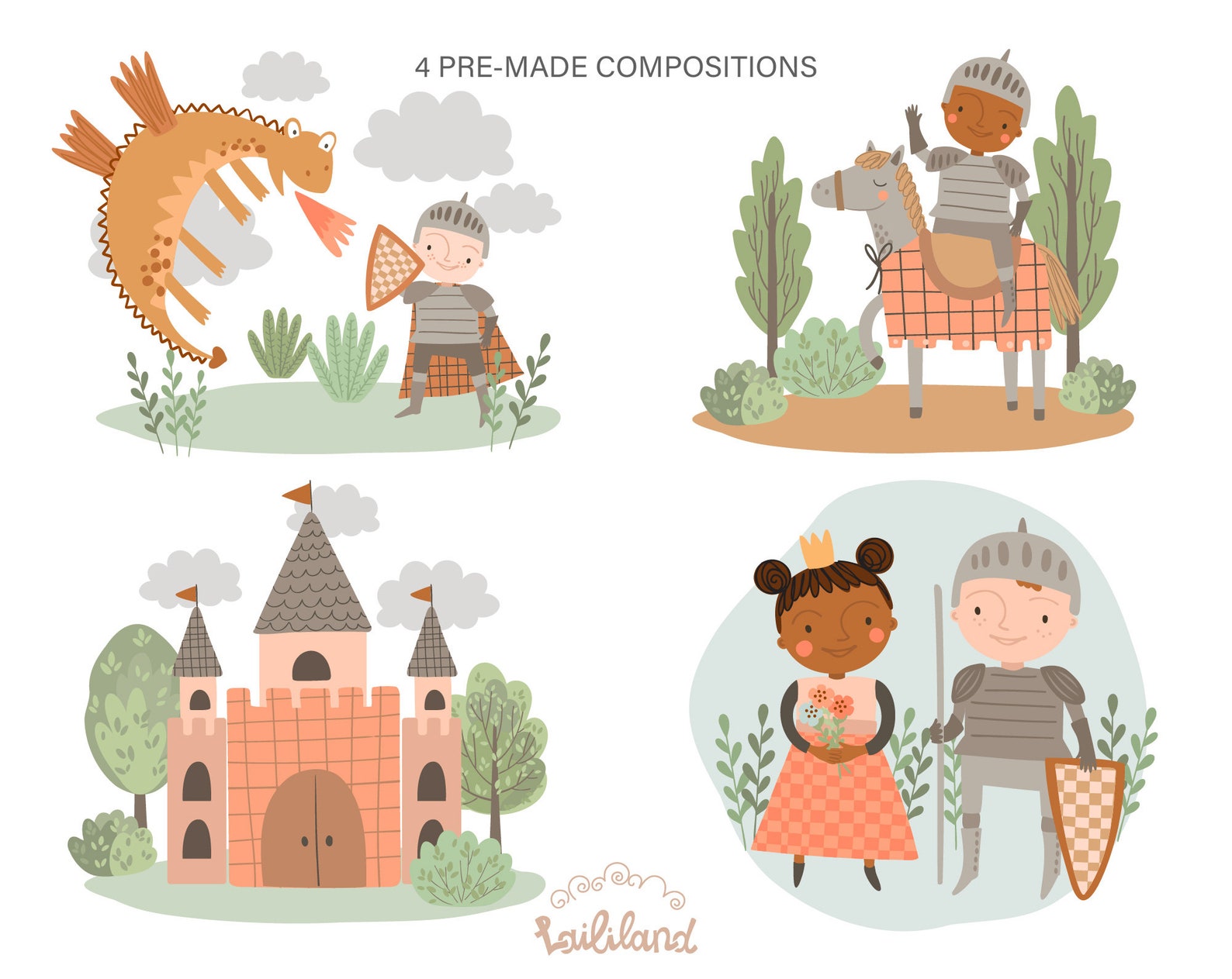 Princess and Knight Clipart Dragon Clipart African American | Etsy