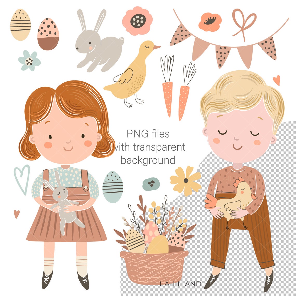 Easter Clipart Easter Kid Png Files Spring Clip Art Bunny - Etsy