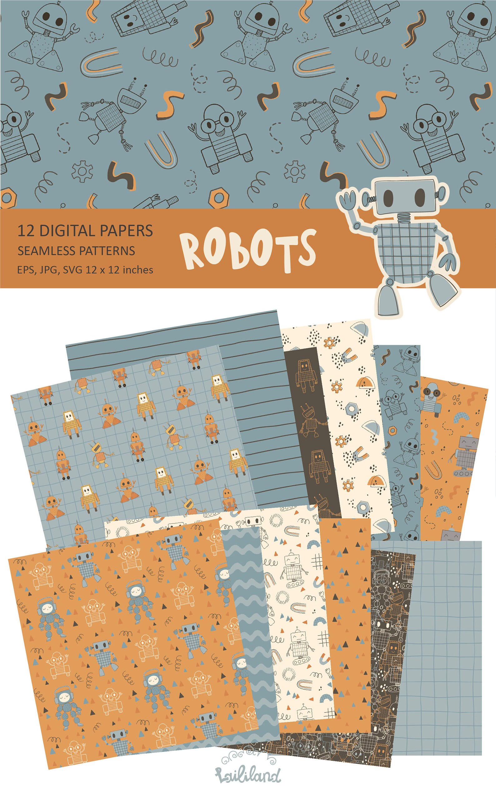 Robot Digital Paper Seamless Pattern Cute Robots Digital - Etsy