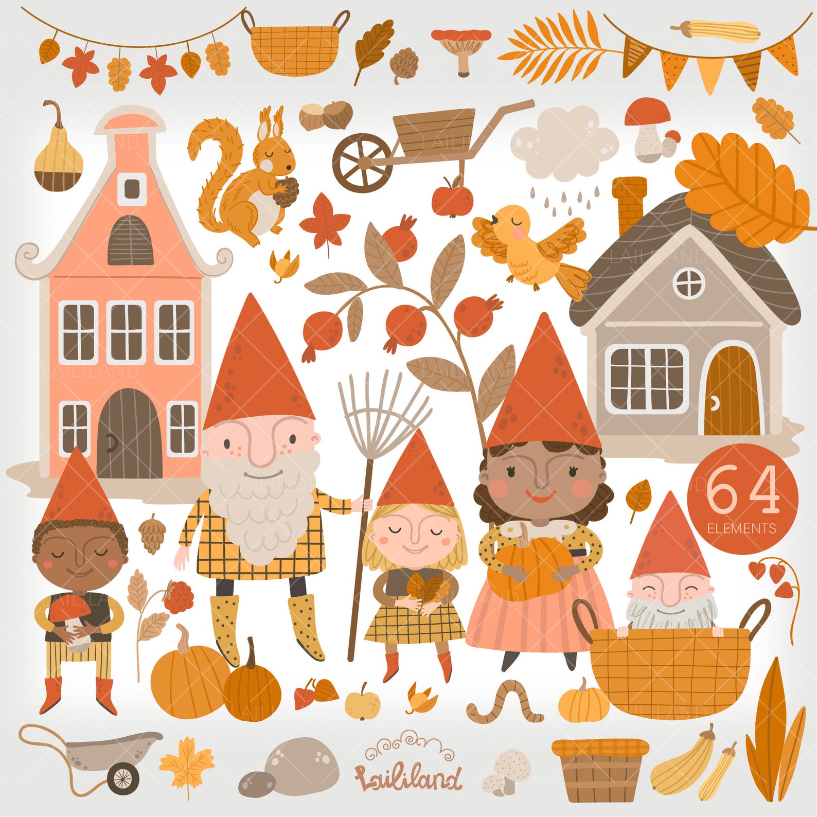 Fall clipart gnome clipart autumn clip art gnomes kids | Etsy