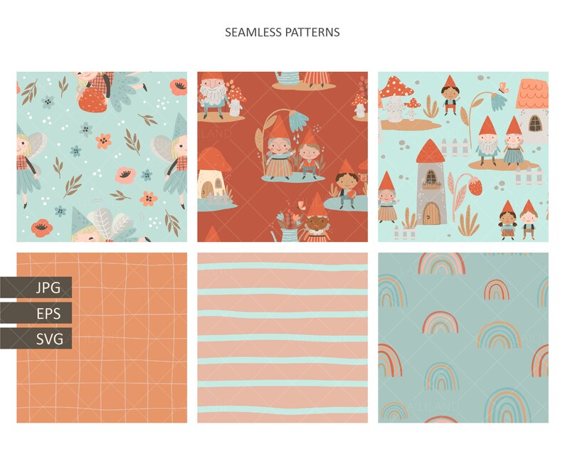 Garden Gnome Digital Paper Seamless Pattern Kids Digital | Etsy