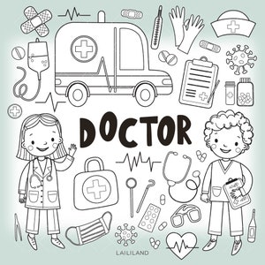 Doctor Black and White Clipart, Medical Doodle Clipart, Nurse Lineart ...