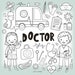 Doctor Black and White Clipart: Children Medical Doodle Line Art ...