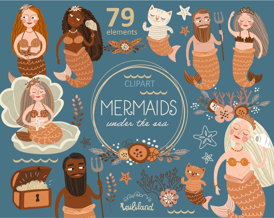 Boho Mermaid Clipart: Vector Illustration Set (digital Download) - Etsy