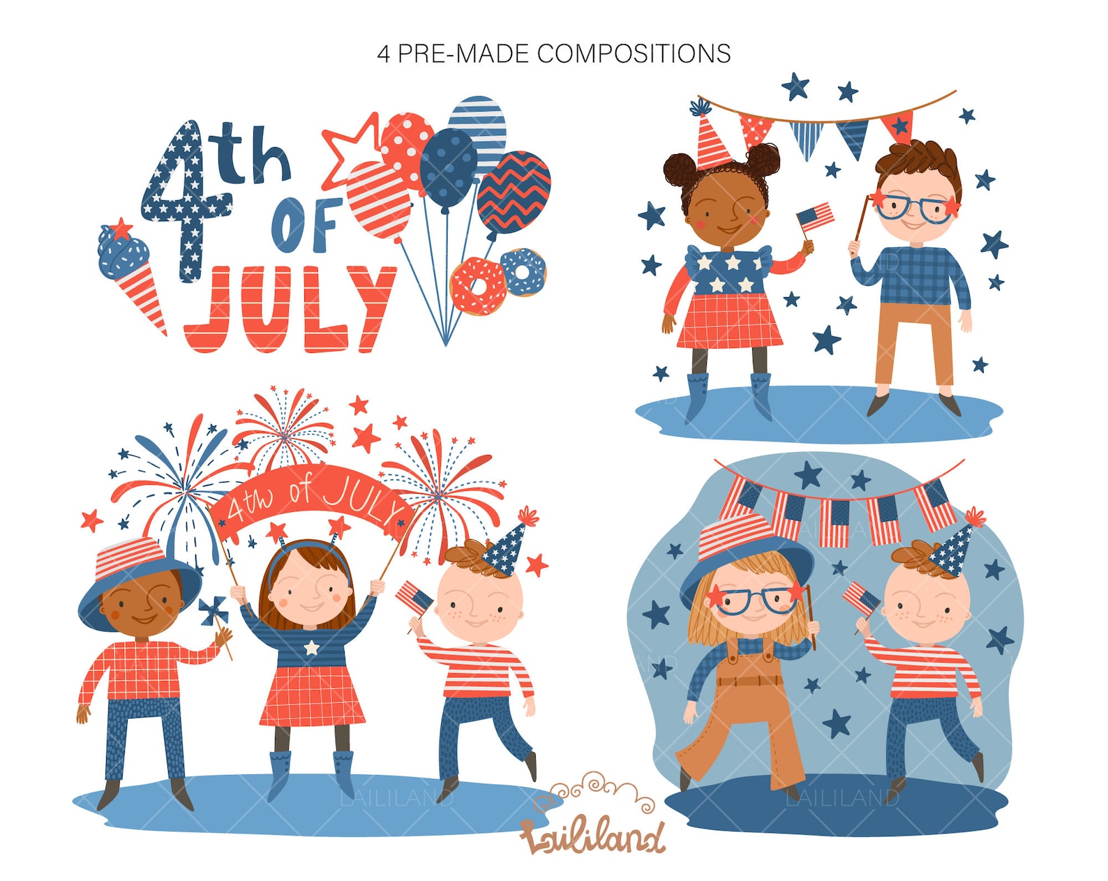 4th of July Clipart Kids 4th of July Png Independence Day - Etsy UK