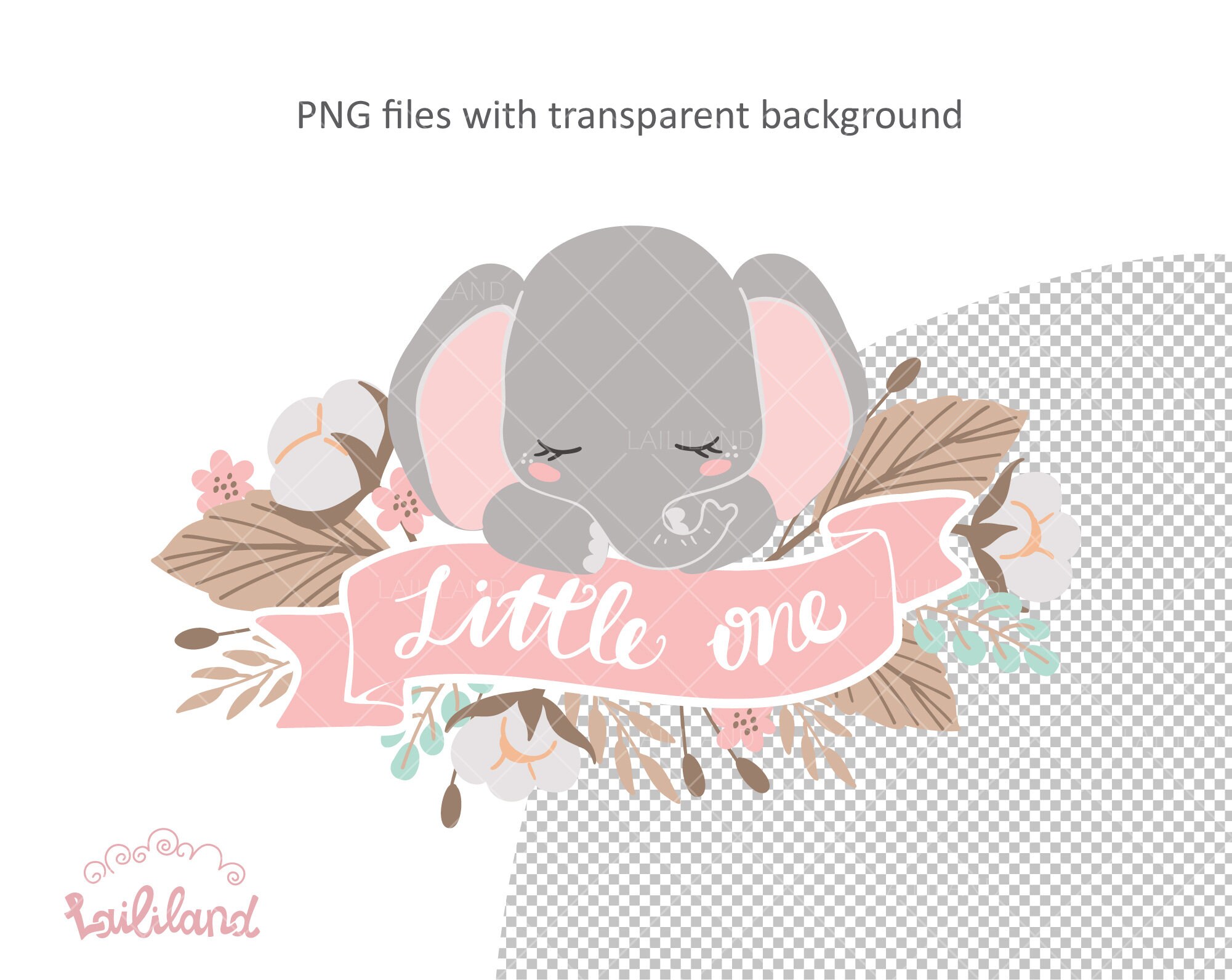 Baby Elephant Clipart: Girl Baby Shower Graphics (digital Download) - Etsy