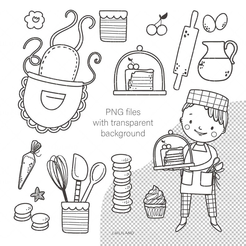 Baking Doodle Clipart Baking Supplies Clipart Baking - Etsy