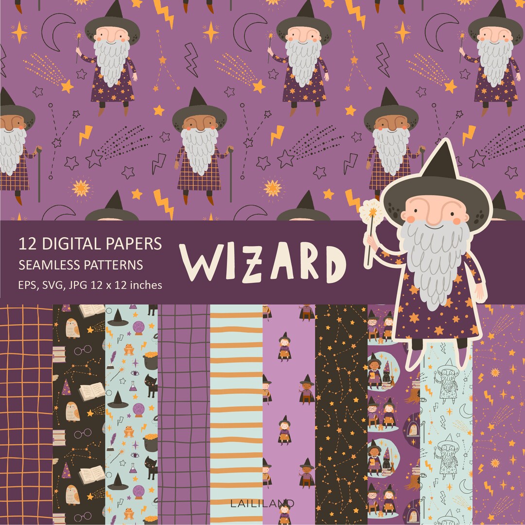 Wizard Digital Paper: Magic Seamless Pattern (digital Download) - Etsy
