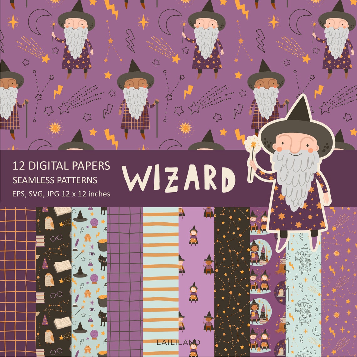 Wizard Digital Paper Magic Seamless Pattern Wizard Digital - Etsy