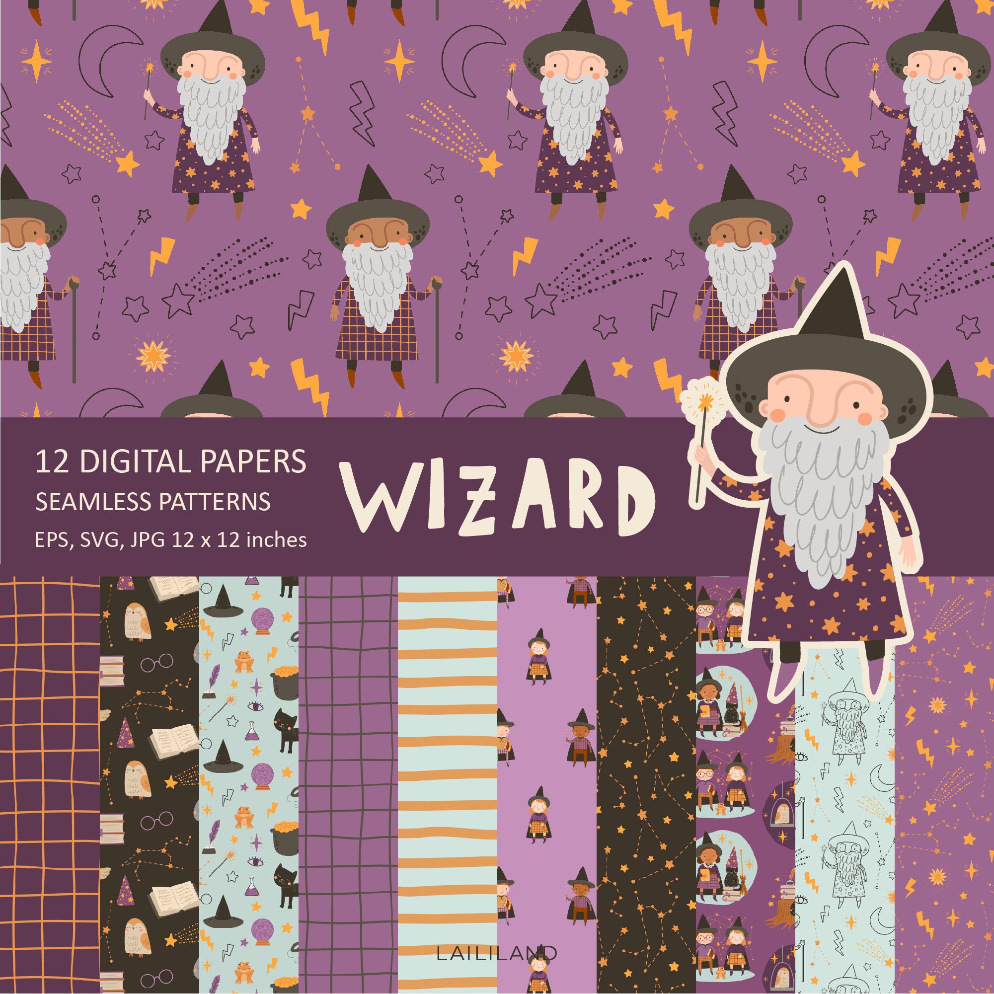 Wizard Digital Paper Magic Seamless Pattern Wizard Digital - Etsy