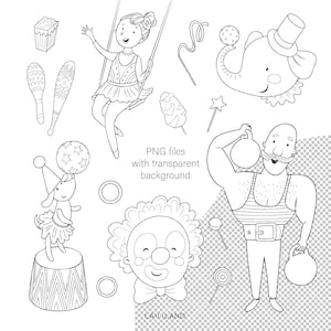 Circus Doodle Clipart, Black and White Clipart, Digital Download ...