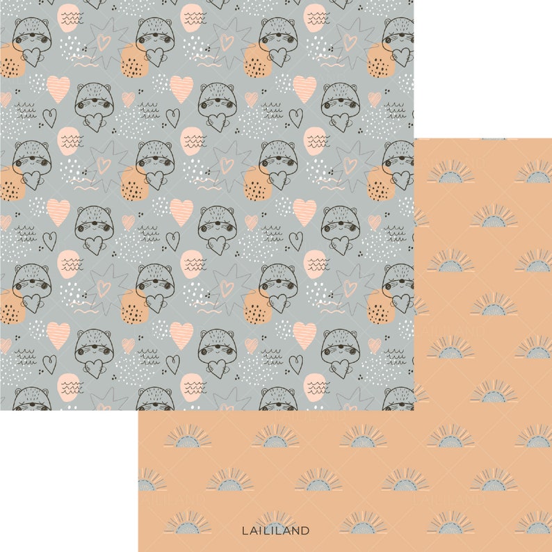 Otter Digital Paper Animal Seamless Pattern Love Digital | Etsy