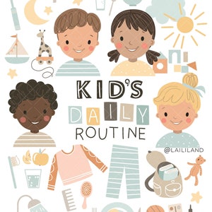 Kids Daily Routine Clipart, Routine Clip Art, Morning Afternoon Evening ...