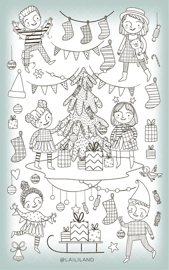 Kids Christmas Clip Art Black And White