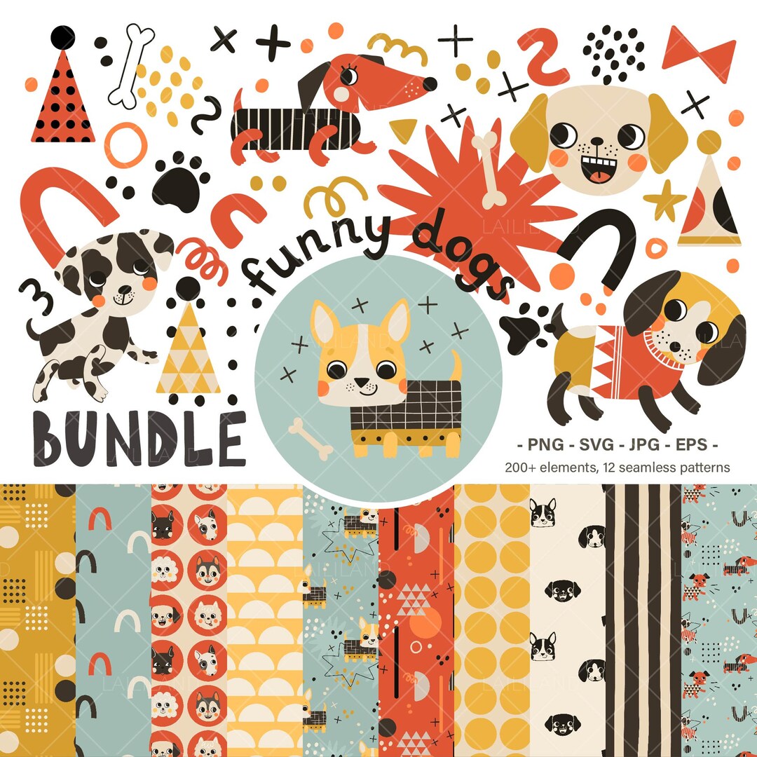 Dogs Bundle, Cute Puppy Dogs Clipart, Dog Digital Paper, Dog Face Clip ...