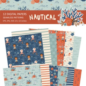 Nautical Digital Paper, Sea Seamless Pattern, Digital Background ...