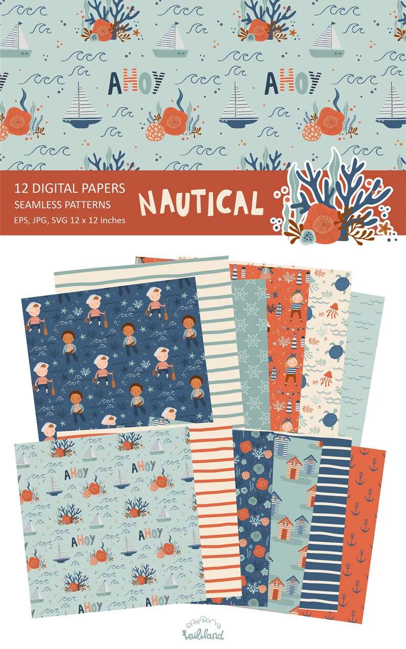 Nautical Digital Paper Sea Seamless Pattern Digital - Etsy