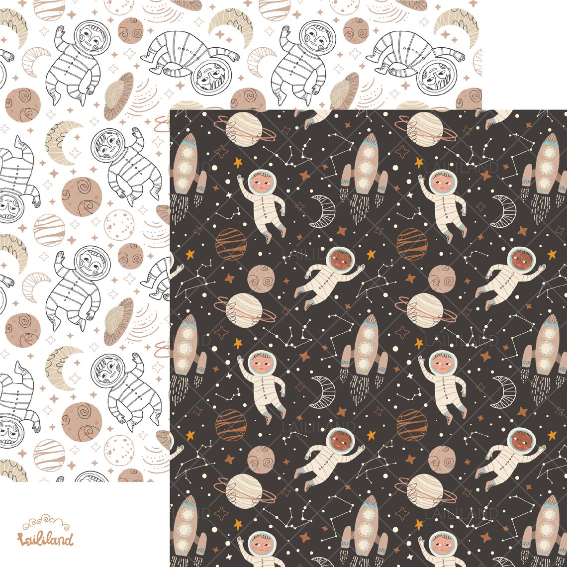 Space Digital Paper Little Astronaut Seamless Pattern Set | Etsy