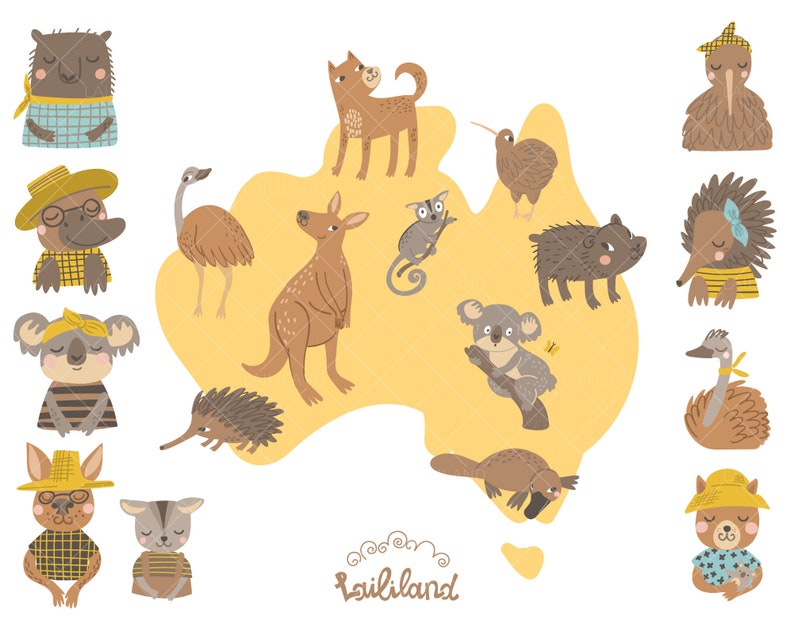 Australian Animals Clipart: Koala, Kangaroo, Wombat (PNG, EPS, SVG) - Etsy