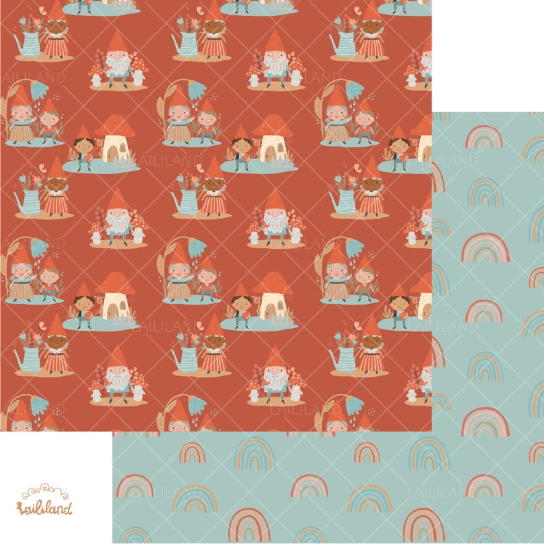 Garden Gnome Digital Paper Seamless Pattern Kids Digital | Etsy