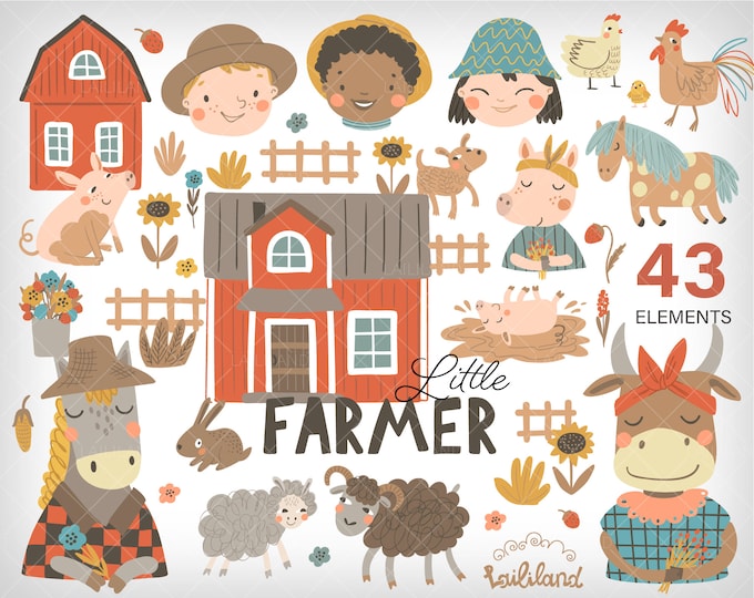 Big Farm Clipart Bundle. Farm Animals, Farm Life and Farm Kids, Plus ...
