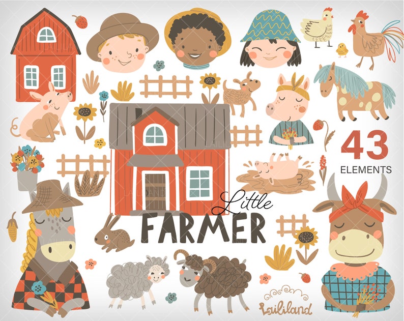 Farm Animal Clipart Kids and Cute Farm Animals Clipart Farm - Etsy
