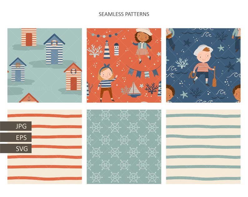 Nautical Digital Paper: Sea Seamless Patterns, JPG, EPS, SVG (instant ...