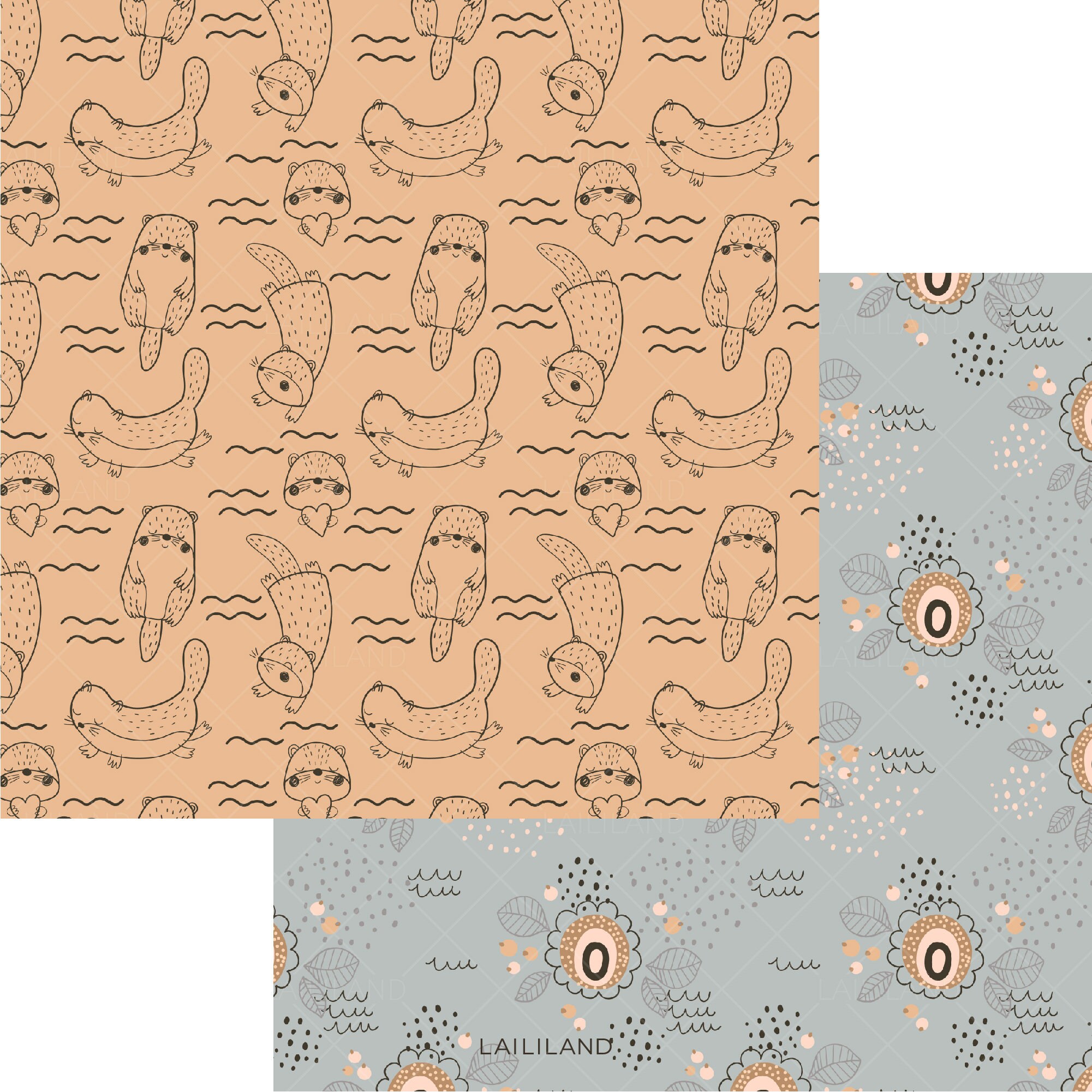 Otter Digital Paper Animal Seamless Pattern Love Digital | Etsy