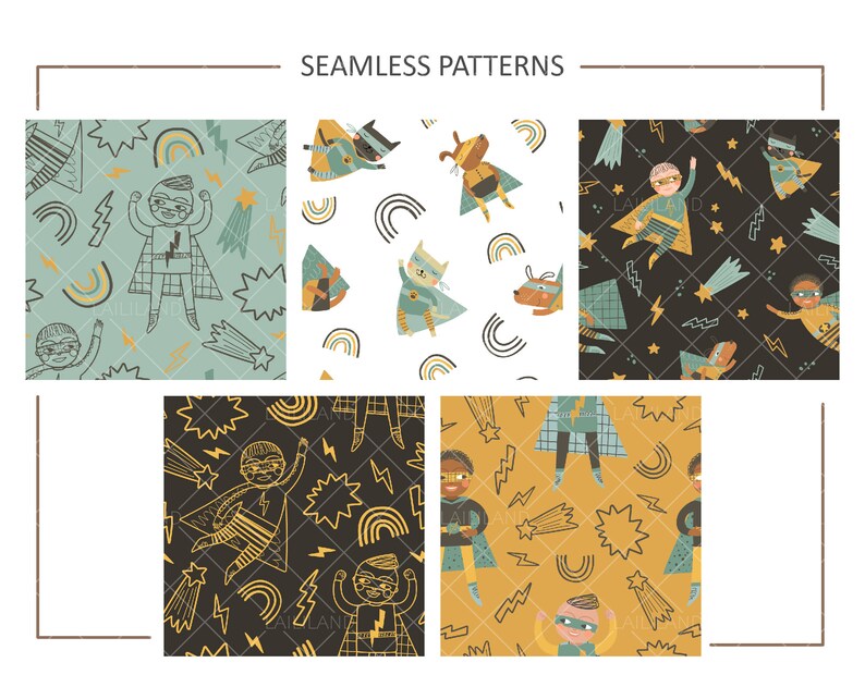 Superhero Digital Paper Superhero Boy Seamless Pattern Kids | Etsy