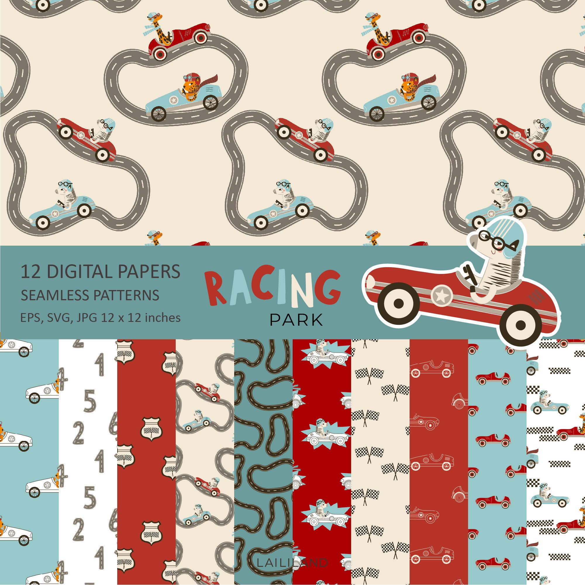 Race Car Digital Paper Animal Racer Digital Background Kids - Etsy