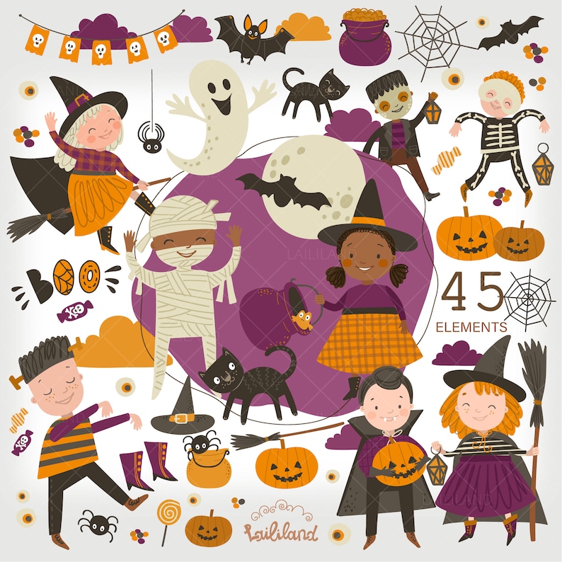 Halloween Kids Clipart: PNG, EPS Files (digital Download) - Etsy