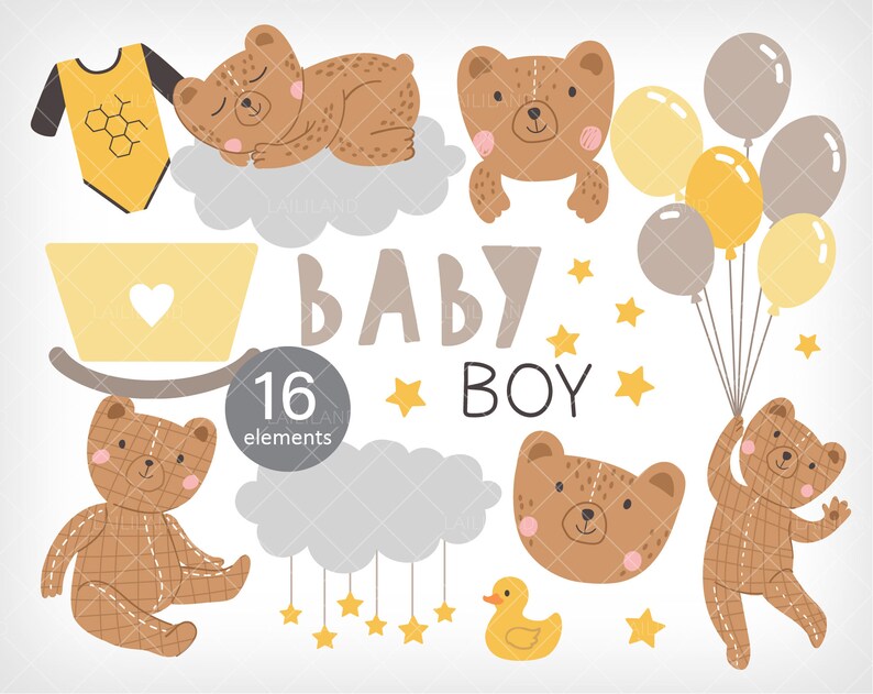 Baby Bear Boy Clipart Baby Shower Clipart Teddy Bear - Etsy