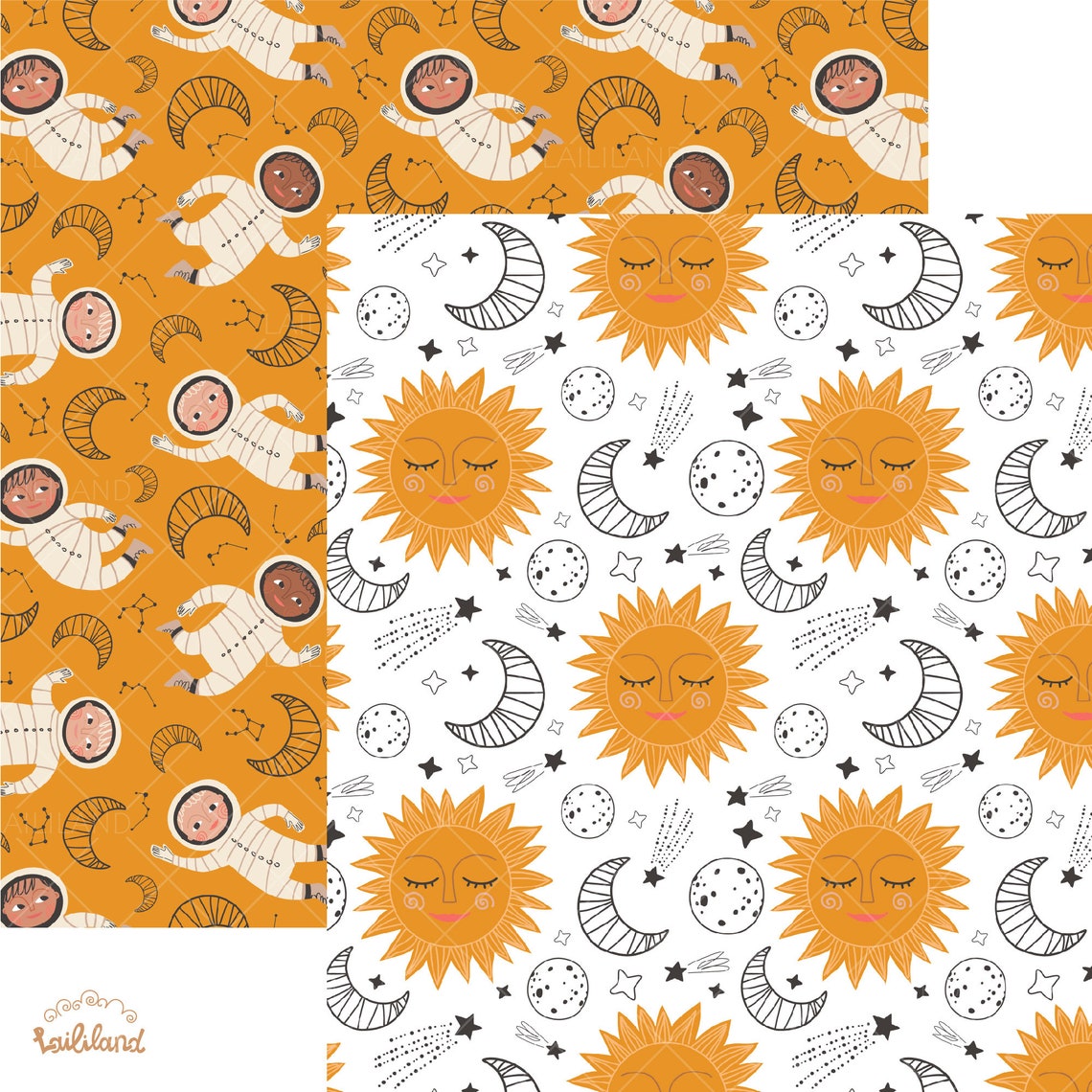 Space Digital Paper Little Astronaut Seamless Pattern Set | Etsy