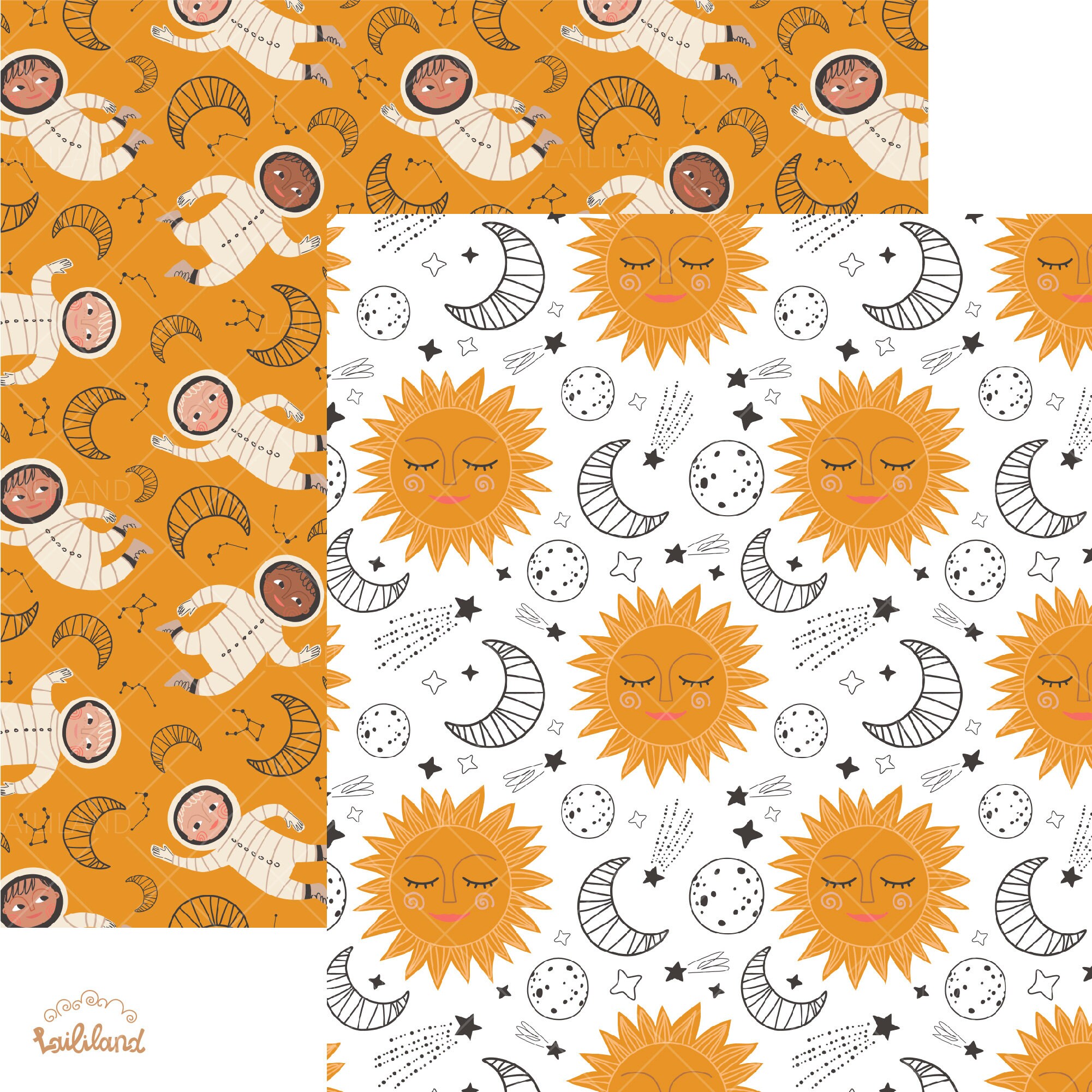 Space Digital Paper Little Astronaut Seamless Pattern Set | Etsy