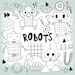 Robot Black and White Clipart, Cute Hand Drawn Robots Doodle Clip Art ...