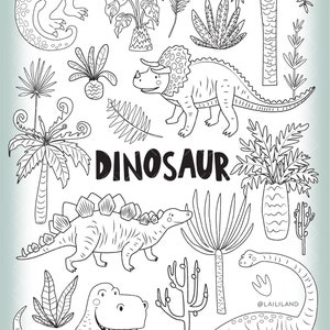 Dinosaur Black and White Clipart, Dinosaurs Doodle Clip Art, Dino ...