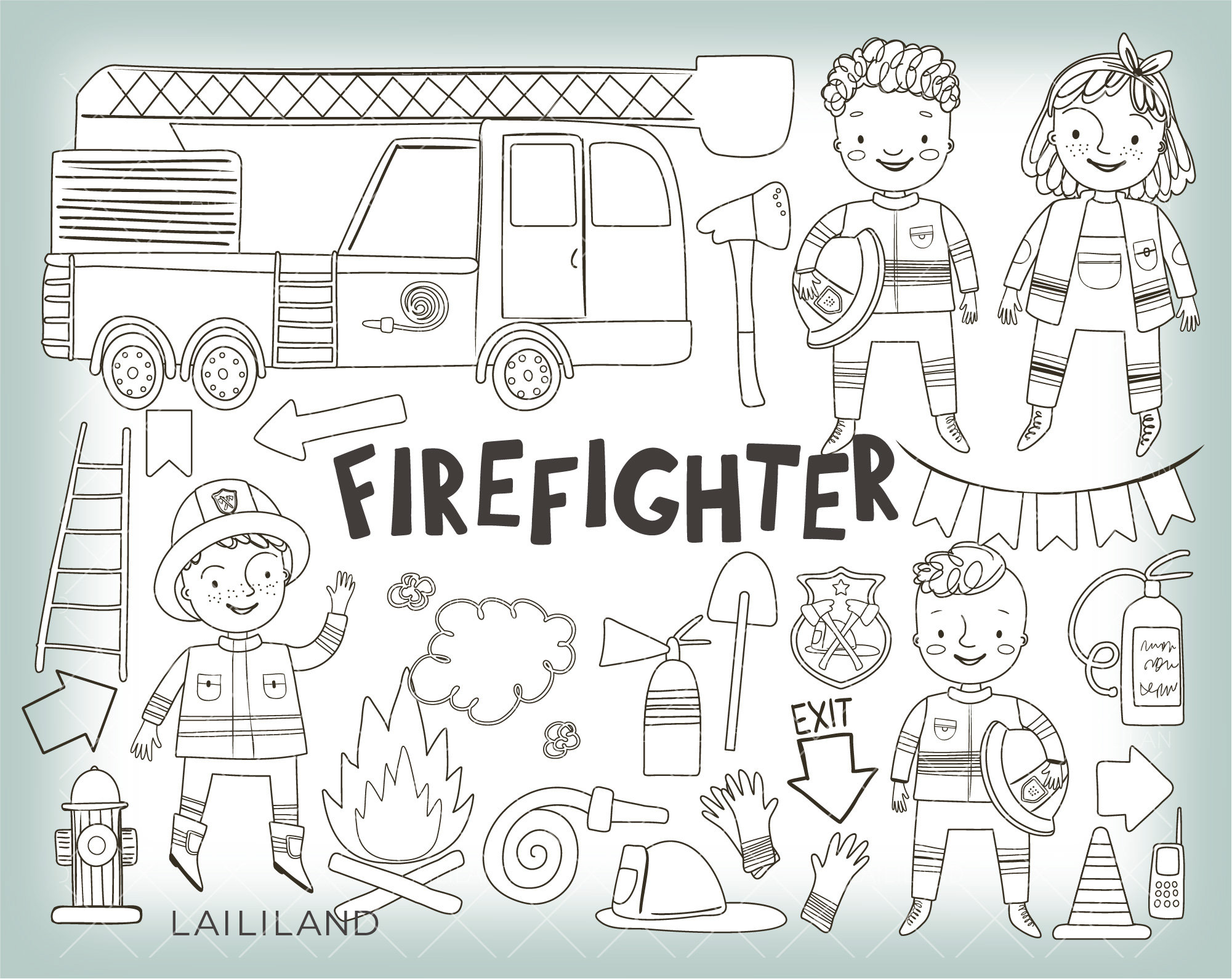 Fireman Clipart Black And White