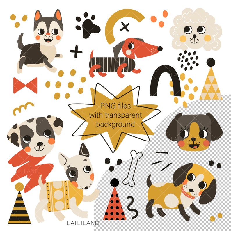Dog Clipart Cute Puppy Dogs Clip Art Png Birthday Party - Etsy Finland