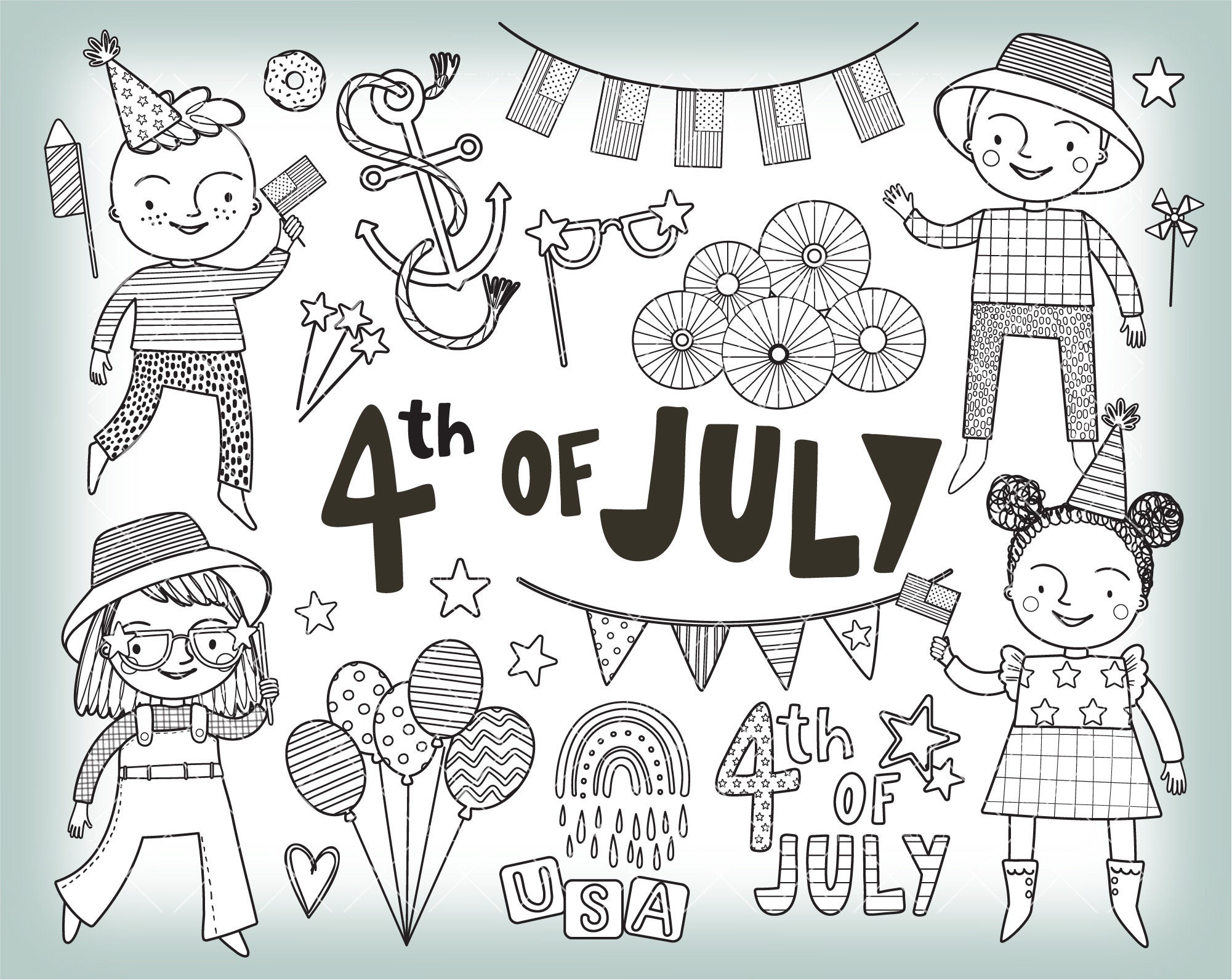 Happy 4th Of July Clipart Black And White