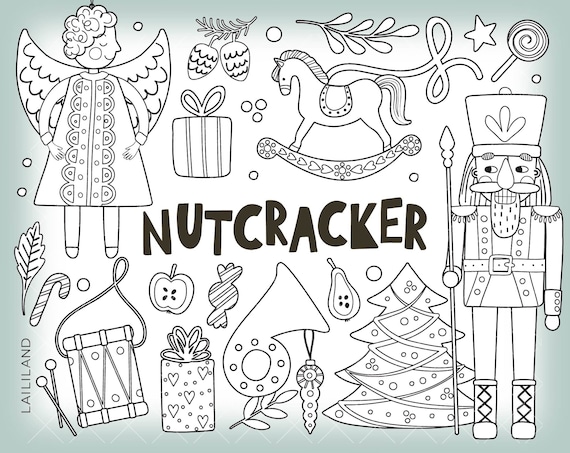 Nutcracker Black and White Clipart Christmas Doodle Clip Art - Etsy