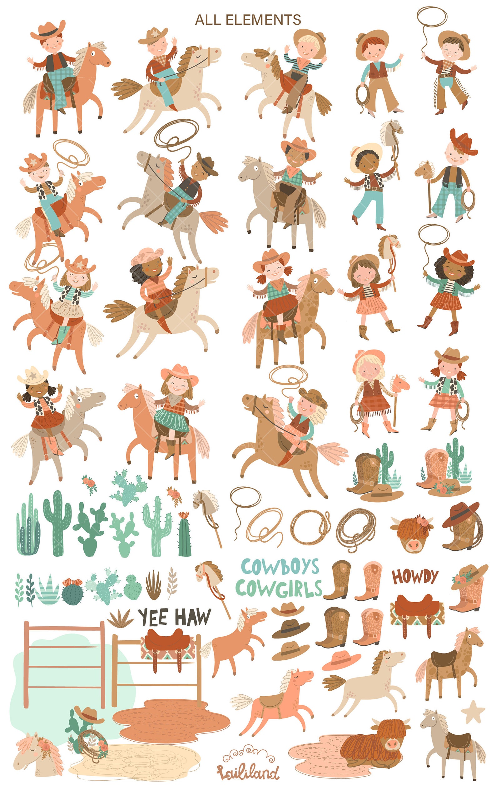 Cowboy Cowgirl Bundle Cowboy Clipart Cowgirl Clipart Girl - Etsy