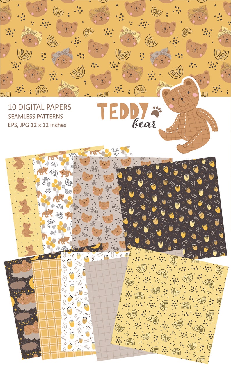 Teddy Bear Digital Paper Baby Shower Digital Paper Teddy - Etsy