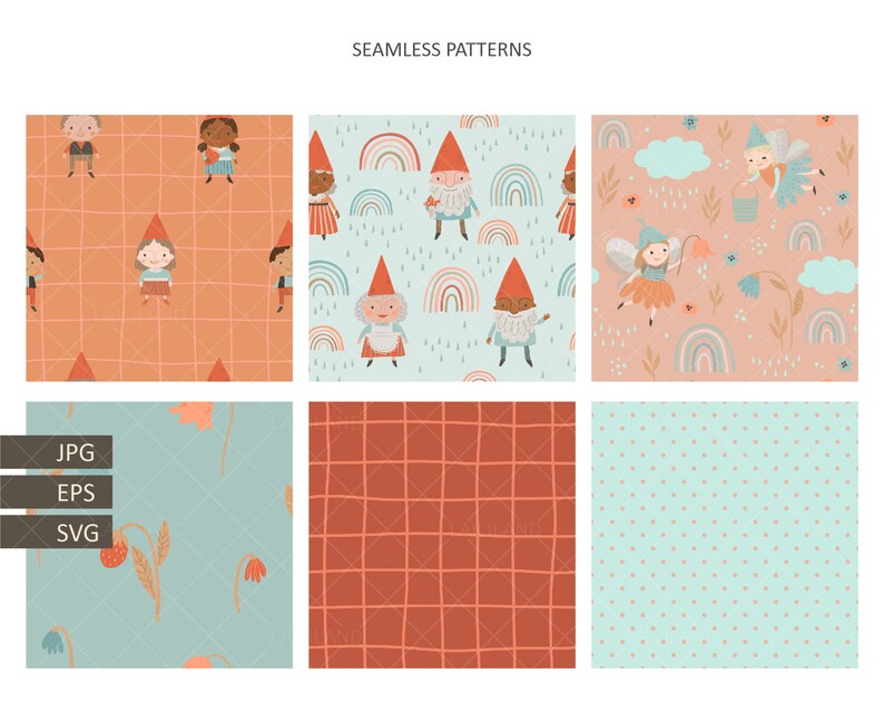 Garden Gnome Digital Paper Seamless Pattern Kids Digital | Etsy