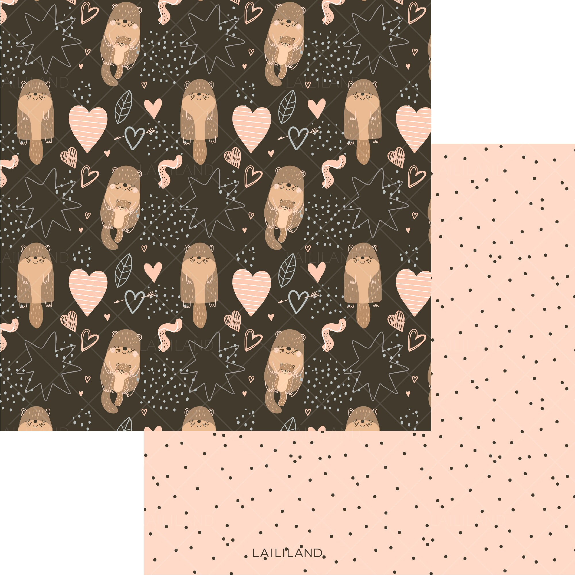 Otter Digital Paper Animal Seamless Pattern Love Digital | Etsy