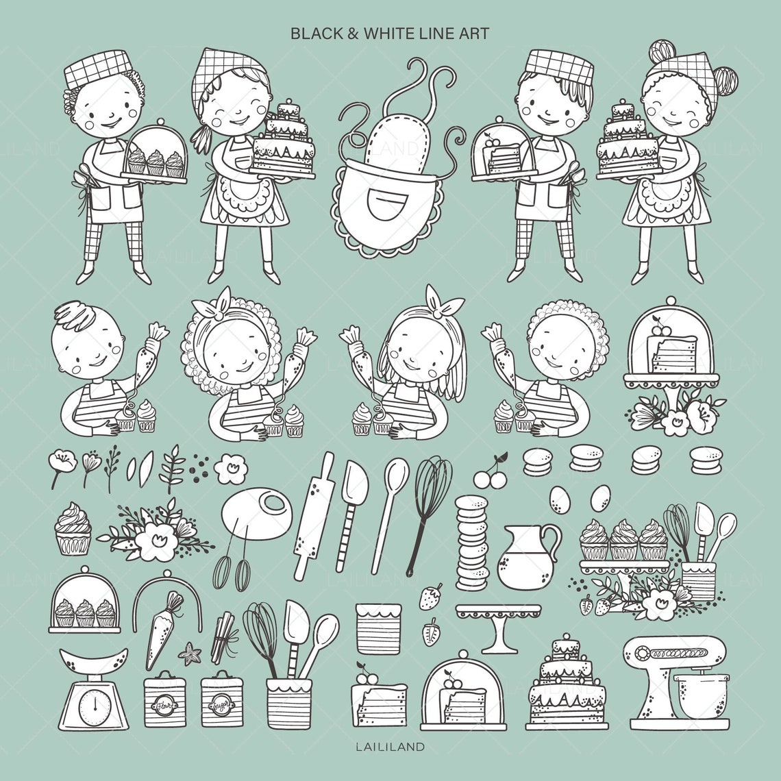 Baking Doodle Clipart Baking Supplies Clipart Baking - Etsy
