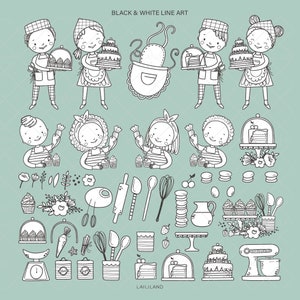 Baking Doodle Clipart, Baking Supplies Clipart, Baking Clipart, Black ...