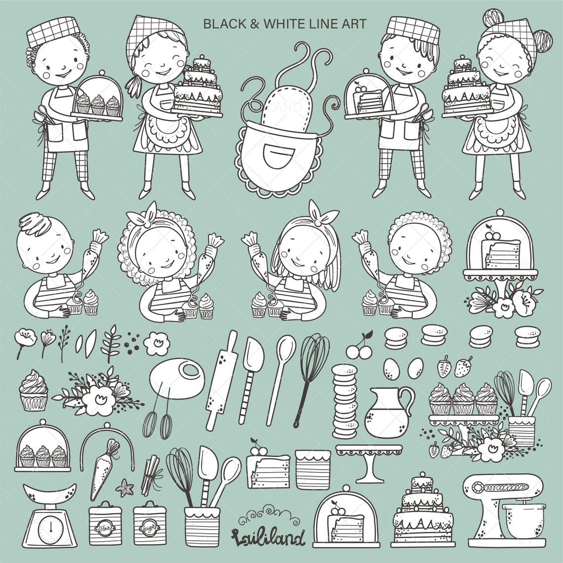 Baking doodle clipart baking supplies clipart baking | Etsy