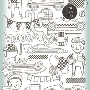 Race Car Doodle Clipart Kids Black and White Clip Art Racing - Etsy UK