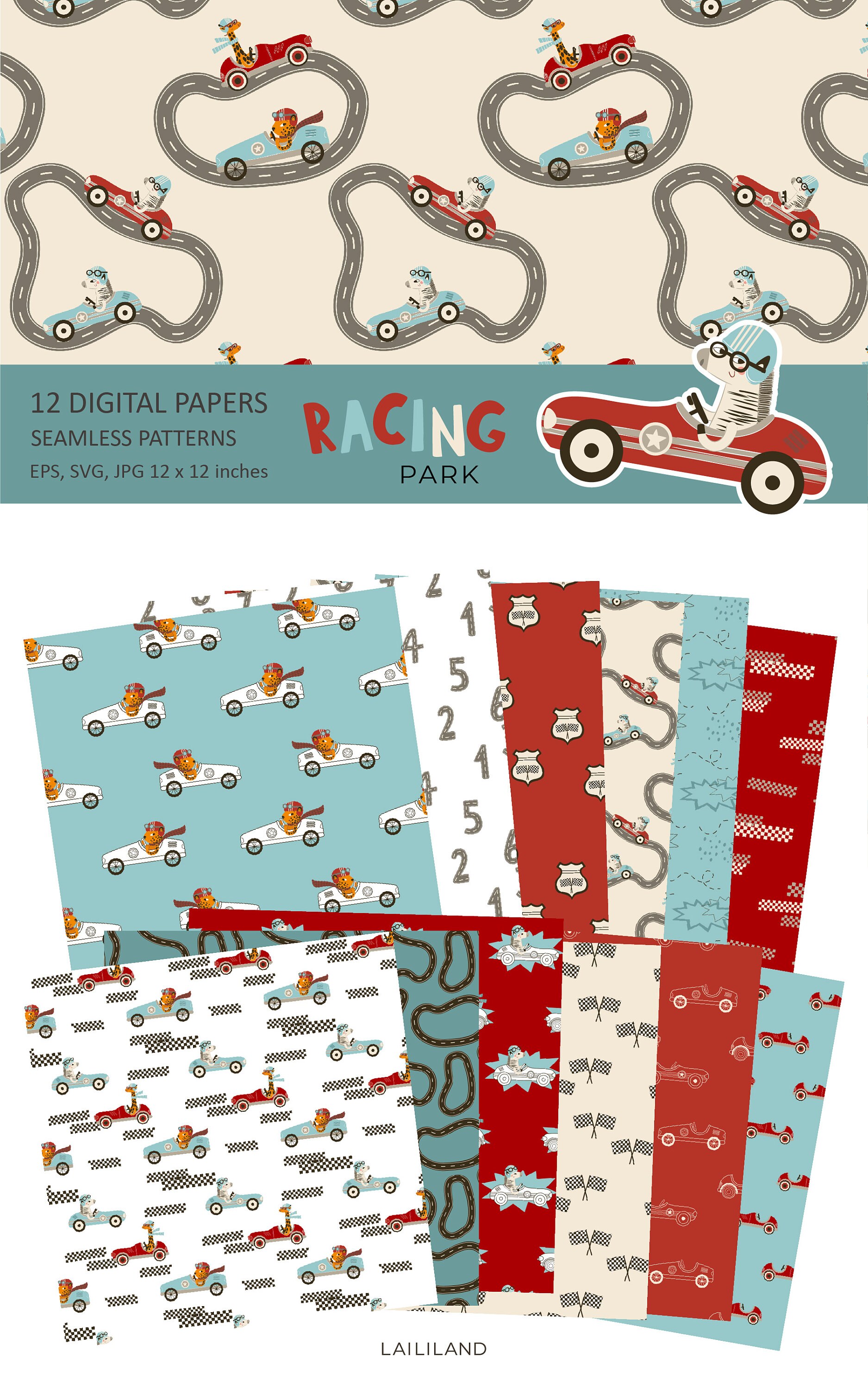 Race Car Digital Paper Animal Racer Digital Background Kids - Etsy